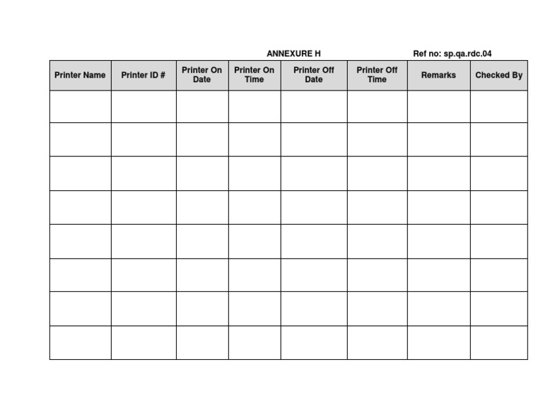 ANNEXURE H For Log Book of Printing Machine | PDF