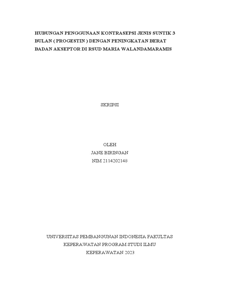 Skripsi Fix HUBUNGAN PENGGUNAAN KONTRASEPSI JENIS SUNTIK 3 BULAN | PDF