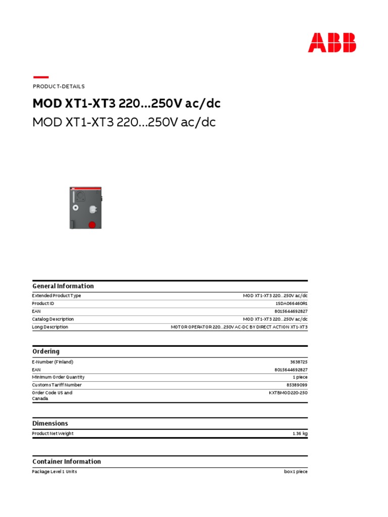 1SDA066460R1 Mod xt1 xt3 220 250v Ac DC | PDF | Electrical Components ...