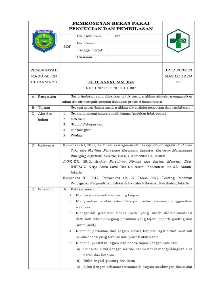 SOP Pemrosesan Bekas Pakai-Pencucian Dan Pembilasan. | PDF