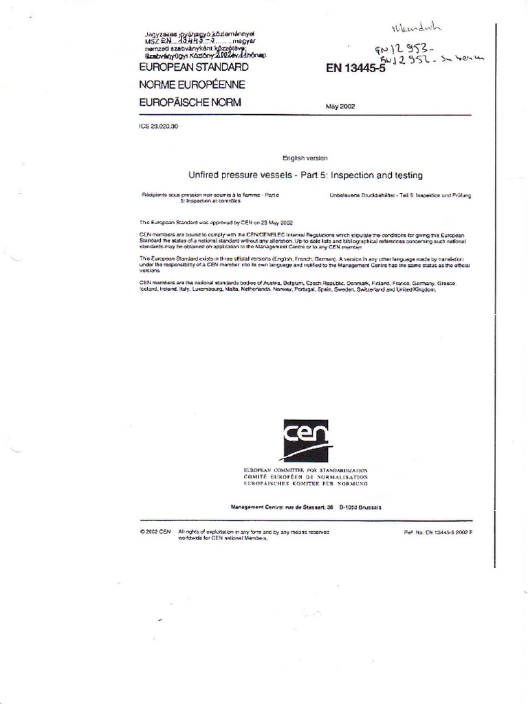 En 13445 5 2002 | PDF | Nondestructive Testing | Building Engineering