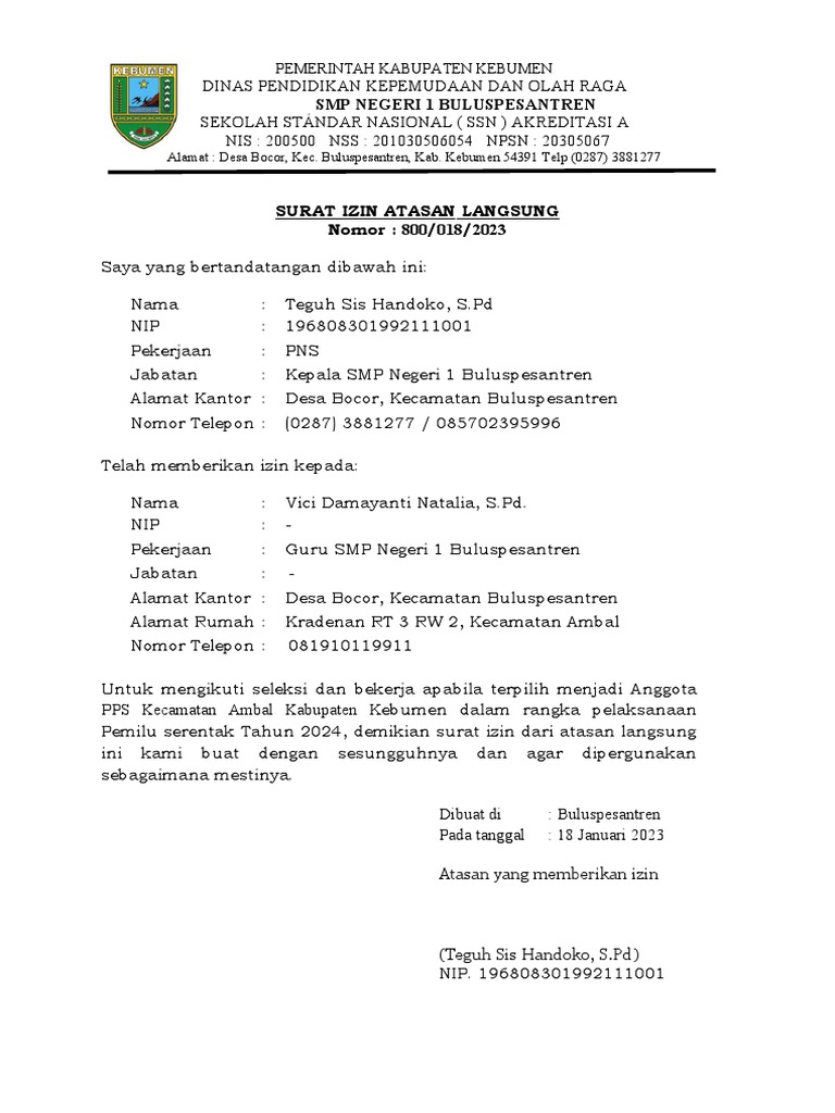 Surat Ijin Atasan PPS | PDF