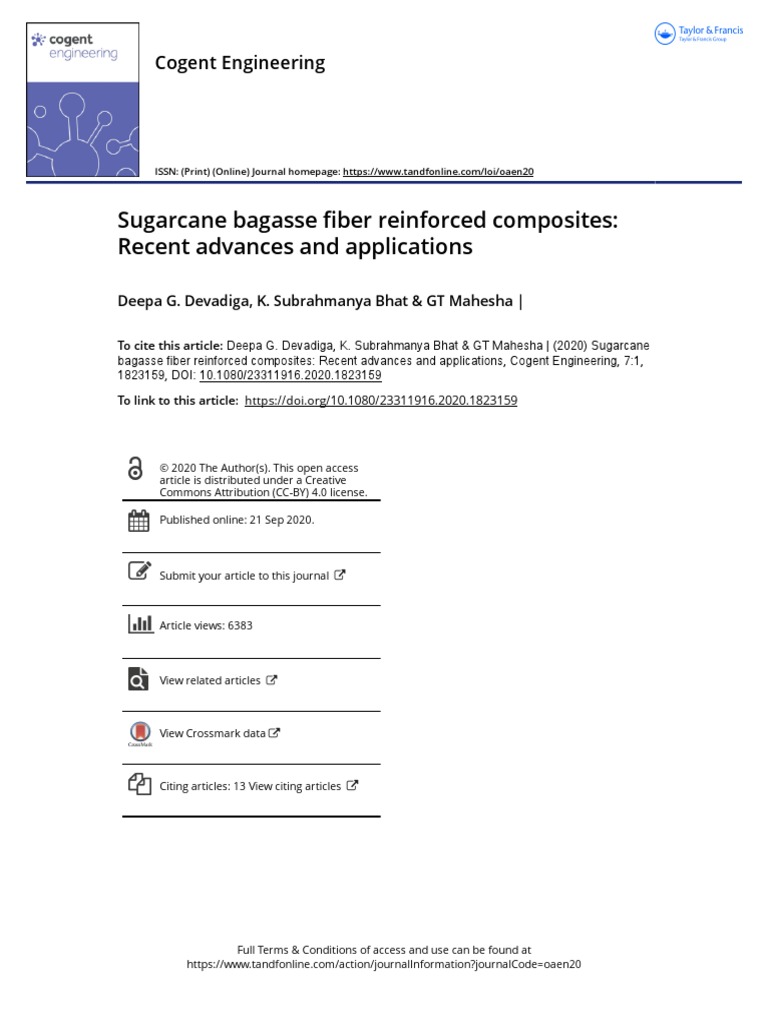 Sugarcane Bagasse Fiber Reinforced Composites Recent Advances and ...