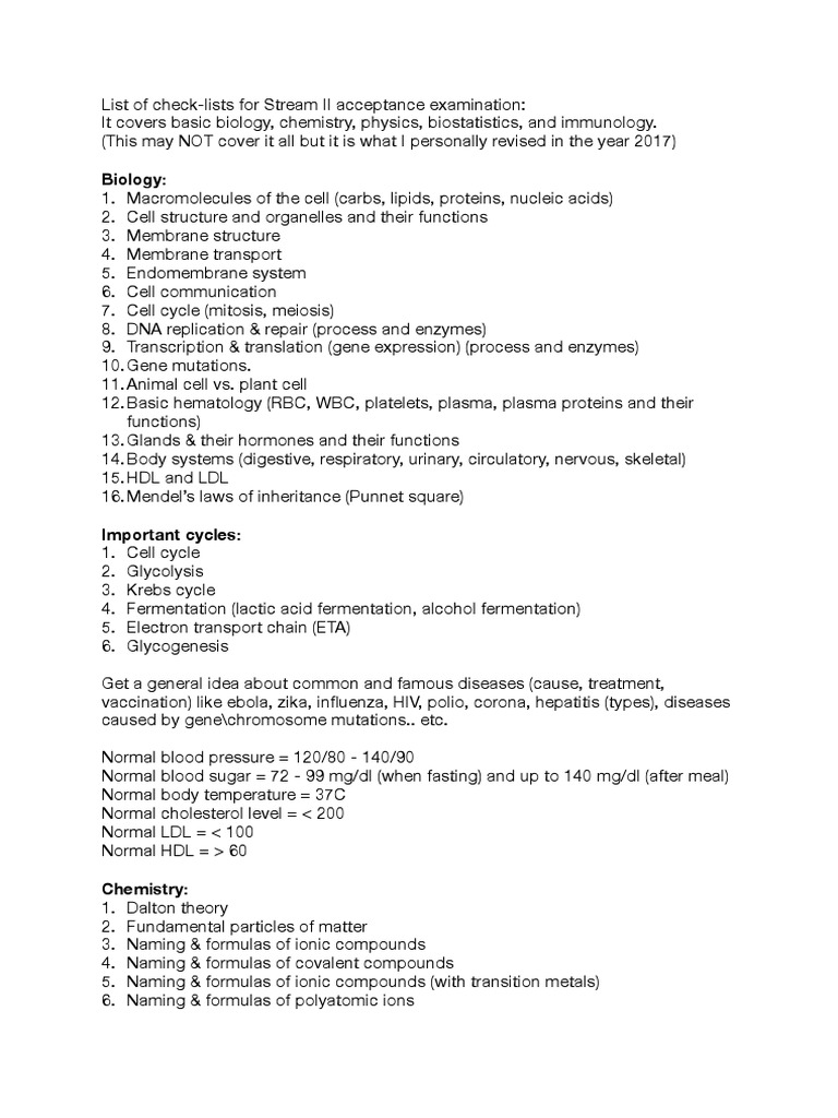 Stream II Check List | PDF | Immune System | Innate Immune System