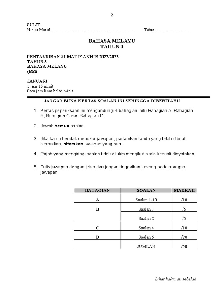 Pat BM Tahun 3 Editt | PDF