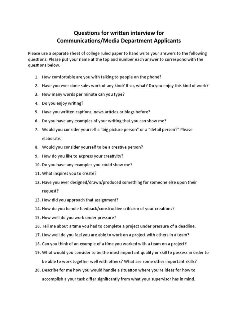 Comms Media Interview Qs Pdf Cognition Human Communication 