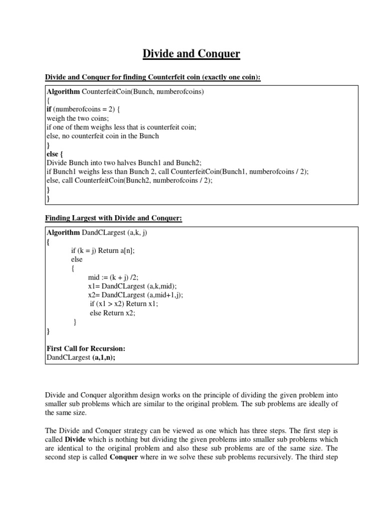 Divide and Conquer Algorithms Explained | PDF | Algorithms | Mathematics