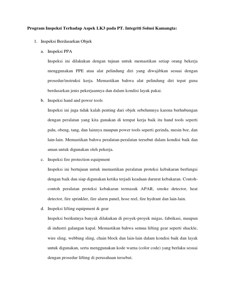 Program Inspeksi Terhadap Aspek LK3 | PDF
