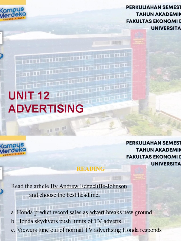 Unit 12 | PDF | Advertising | Television Advertisement