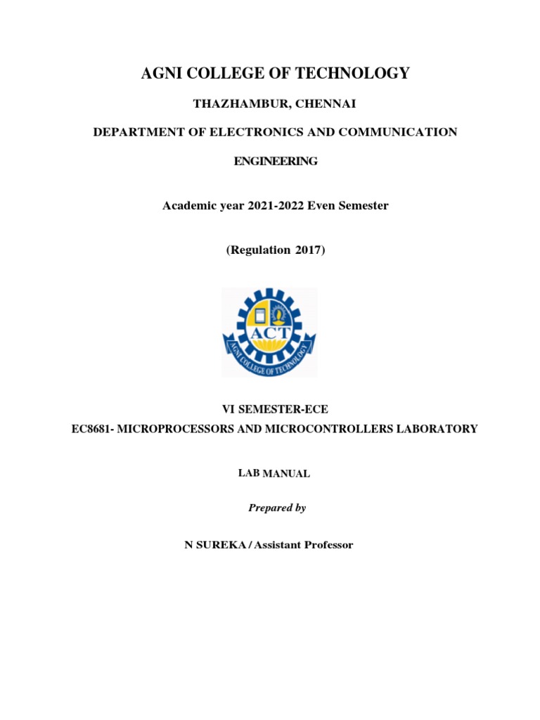 EC8681-Microprocessors and Microcontrollers Lab Manual | PDF | Microcontroller | Microprocessor