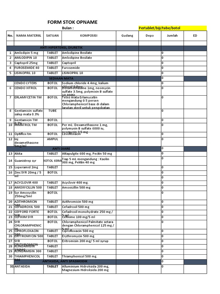 Form Stok Opname | PDF | Chemical Substances | Drugs