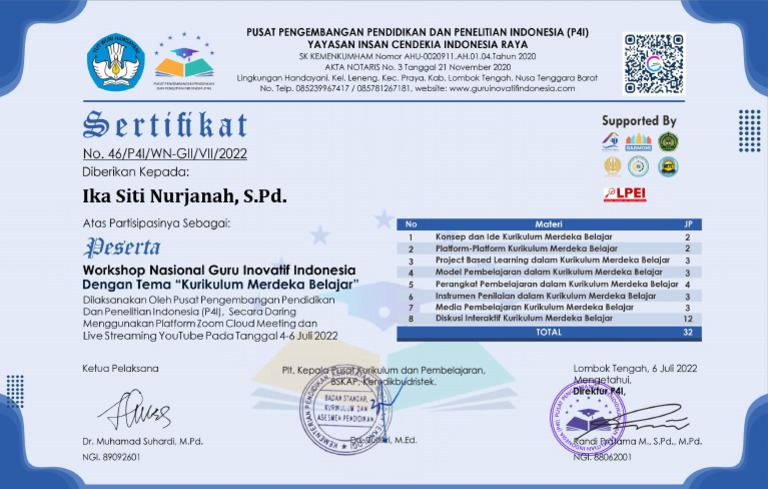 Sertifikat Kurikulum Merdeka | PDF