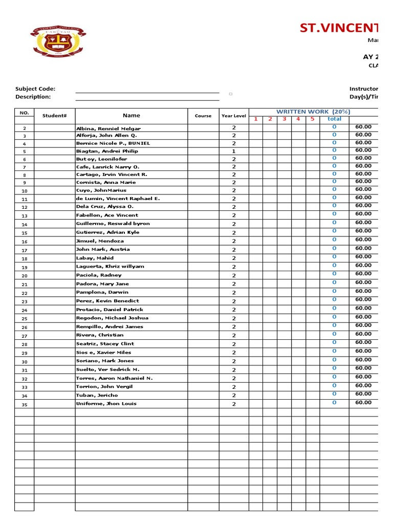 Class Record 60 Baseline 597 Data Structures and Algorithms | PDF