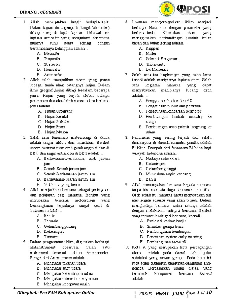 Soal Geografi Ma - KSM - Posi | PDF