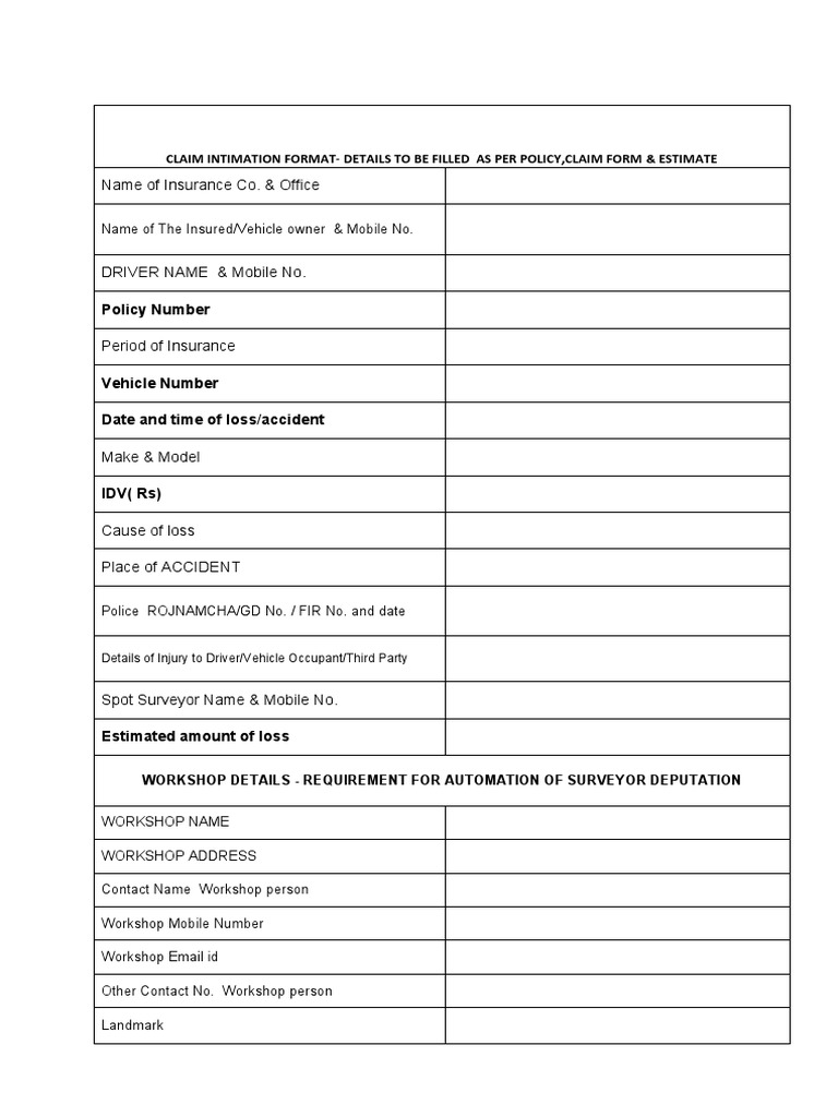 Claim Intimation Form Details | PDF