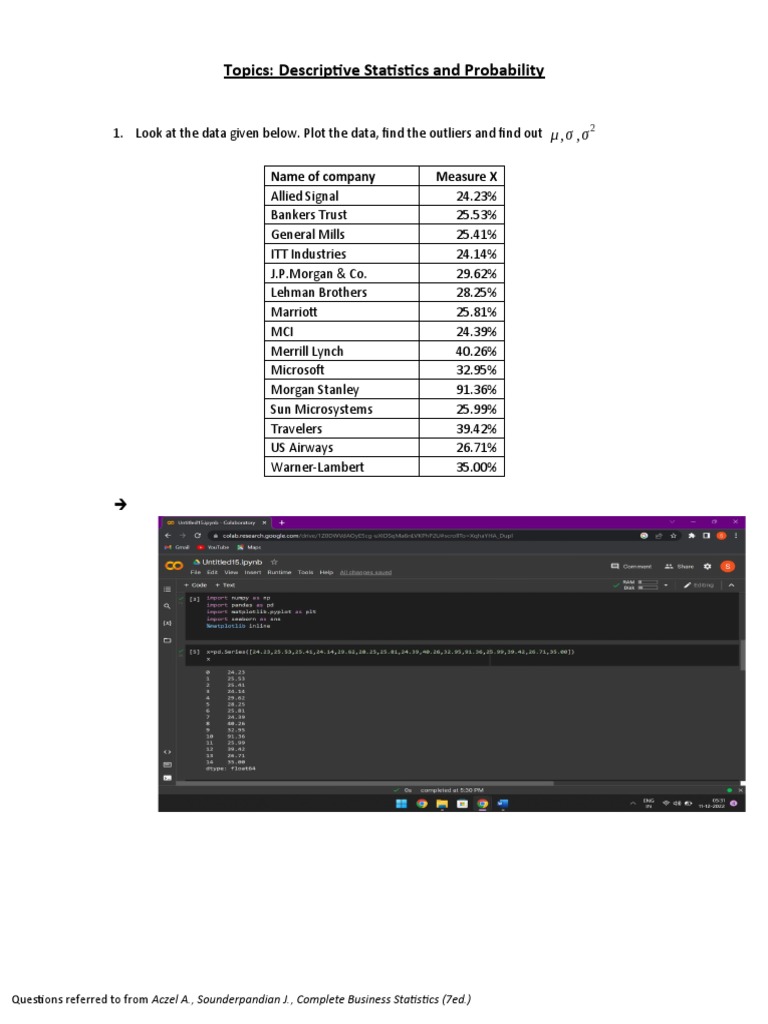 Set+1 Descriptive+statistics+Probability+ | PDF | Statistics ...