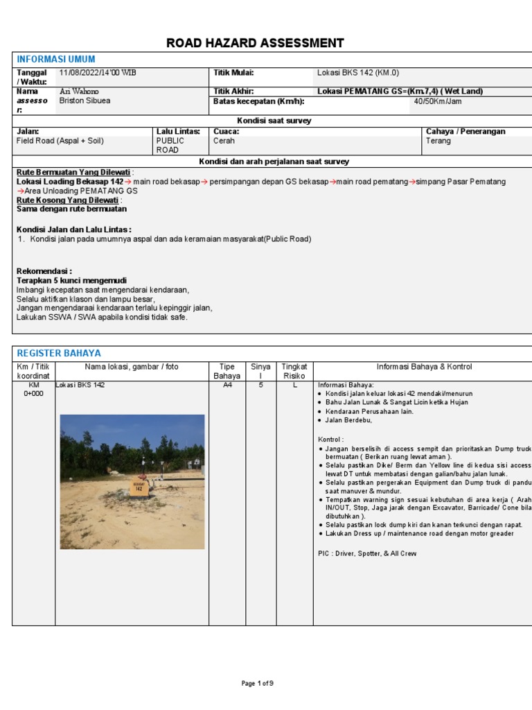 MVS RoadHazardAssessment Form Bahasa | PDF