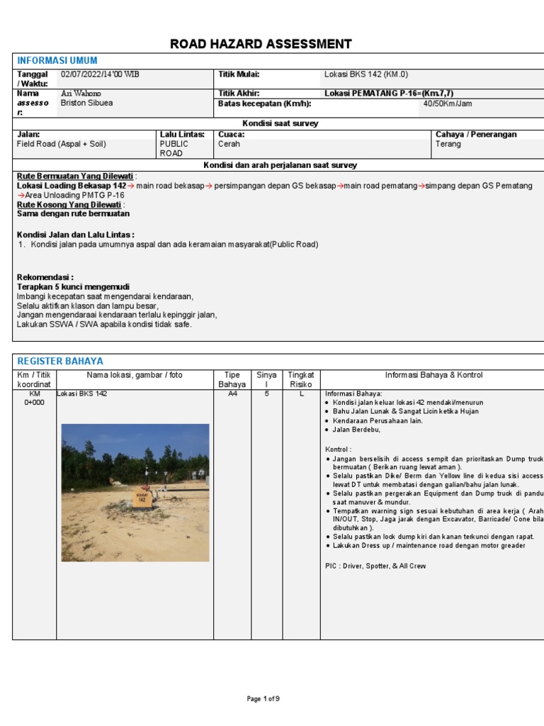 MVS RoadHazardAssessment Form Bahasa | PDF
