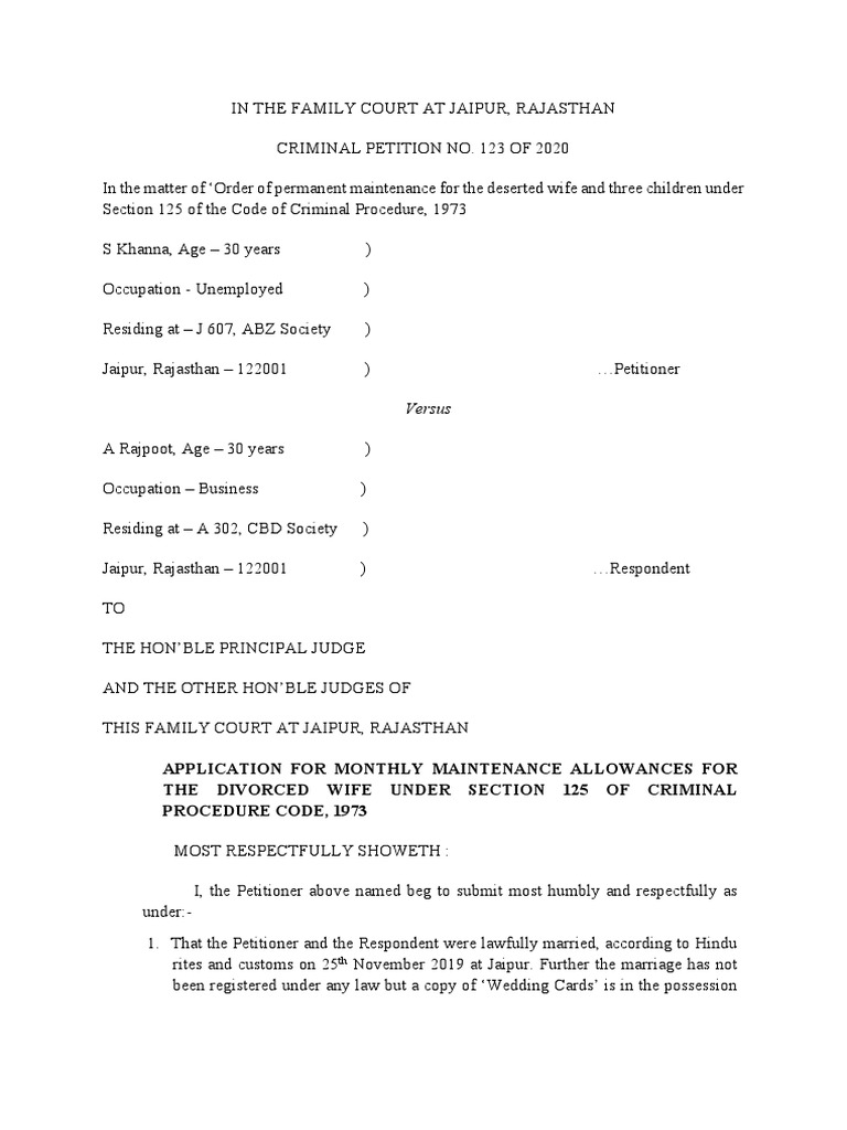 Maintenance Petition for Deserted Wife | PDF | Justice | Crime & Violence