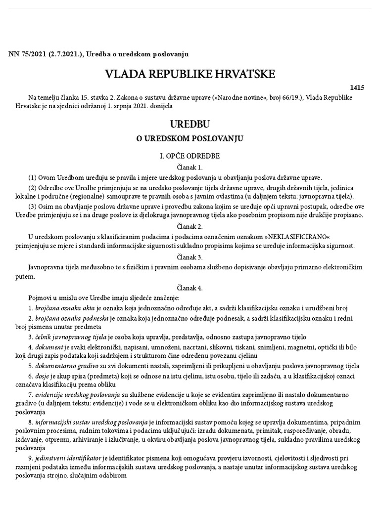 Uredba o Uredskom Poslovanju | PDF