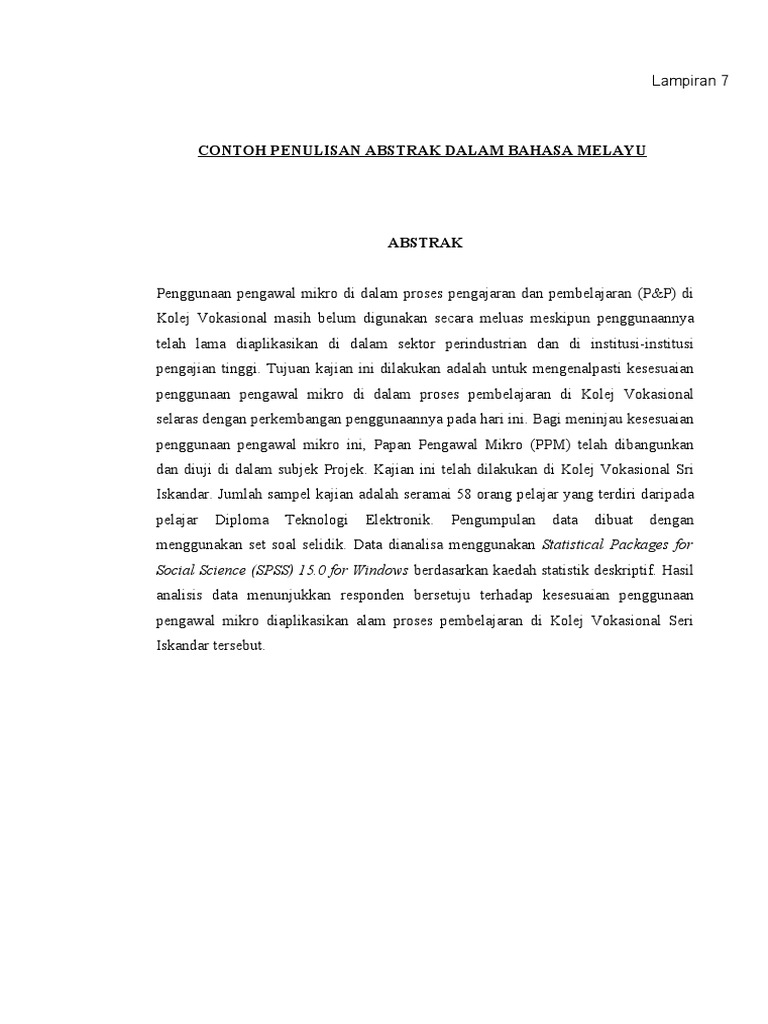 LAMPIRAN 7 - Contoh Penulisan Abstrak PTA Edisi 2021 | PDF