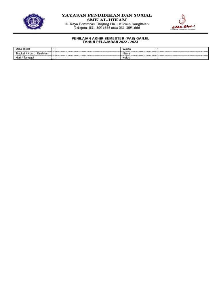 Form Pas Ganjil 2022-2023 | PDF