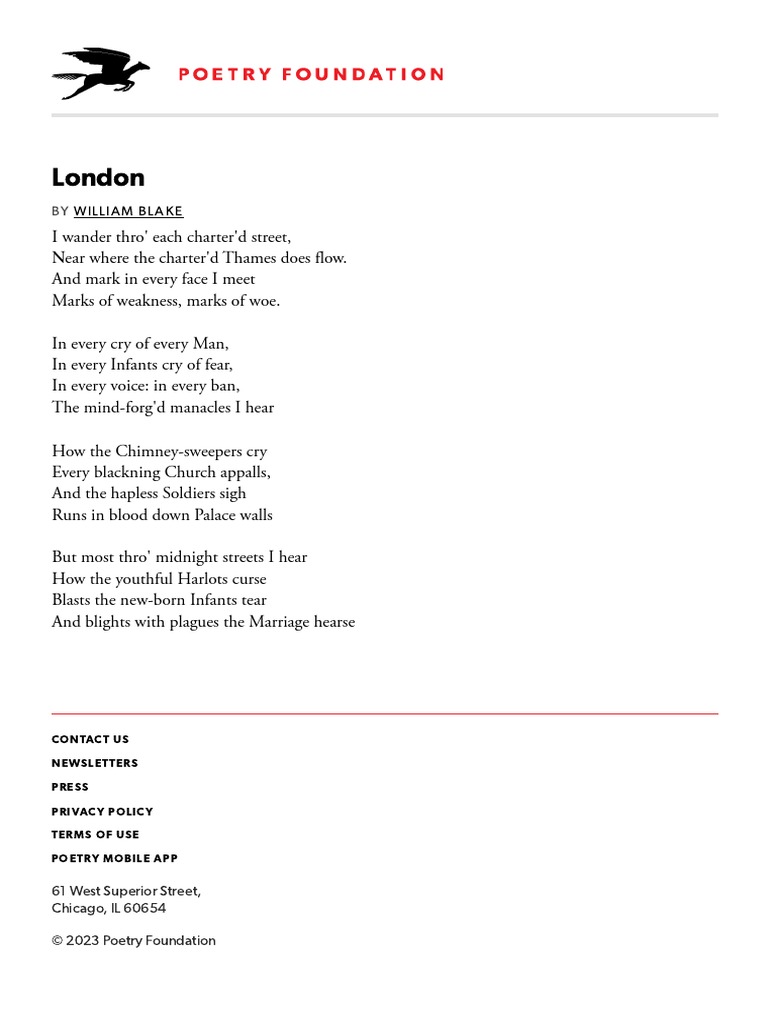 London by William Blake - Poetry Foundation | PDF