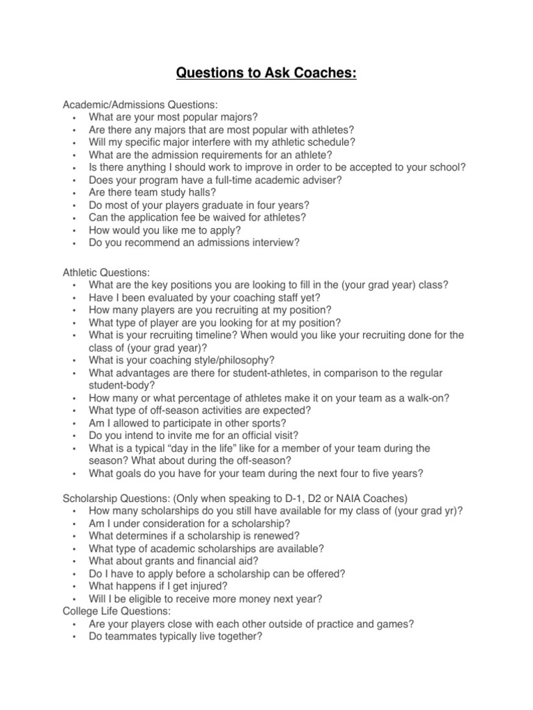 Questions To Ask Coaches | PDF | Career & Growth
