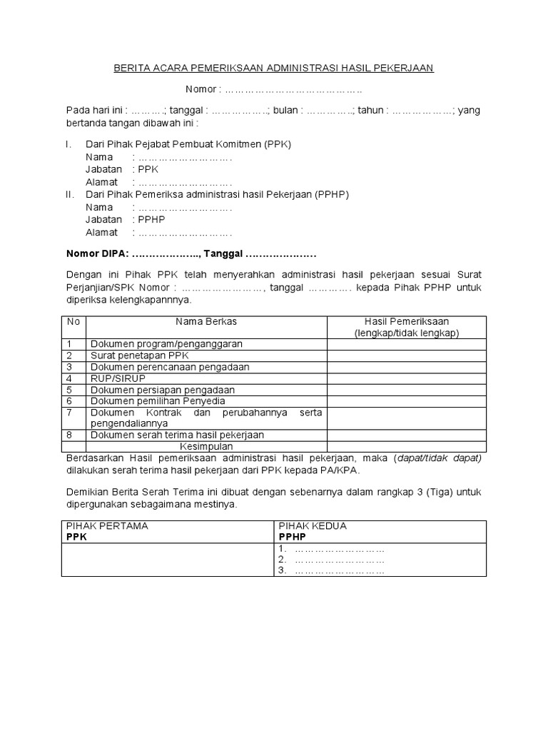 Berita Acara Pemeriksaan Administrasi Hasil Pekerjaan1 | PDF | Pengelolaan Keuangan & Uang