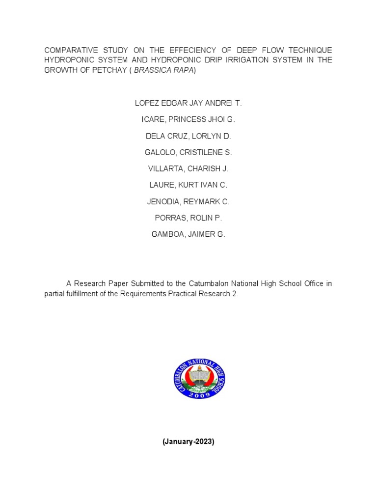 Comparative Study On The Effeciency of Deep Flow Technique Hydroponic ...