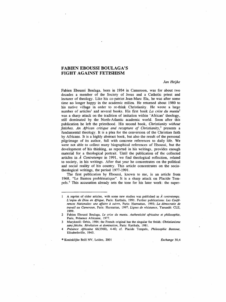 Fabien Eboussi Boulaga - Fight Against Fetishism | PDF | Jesus | God