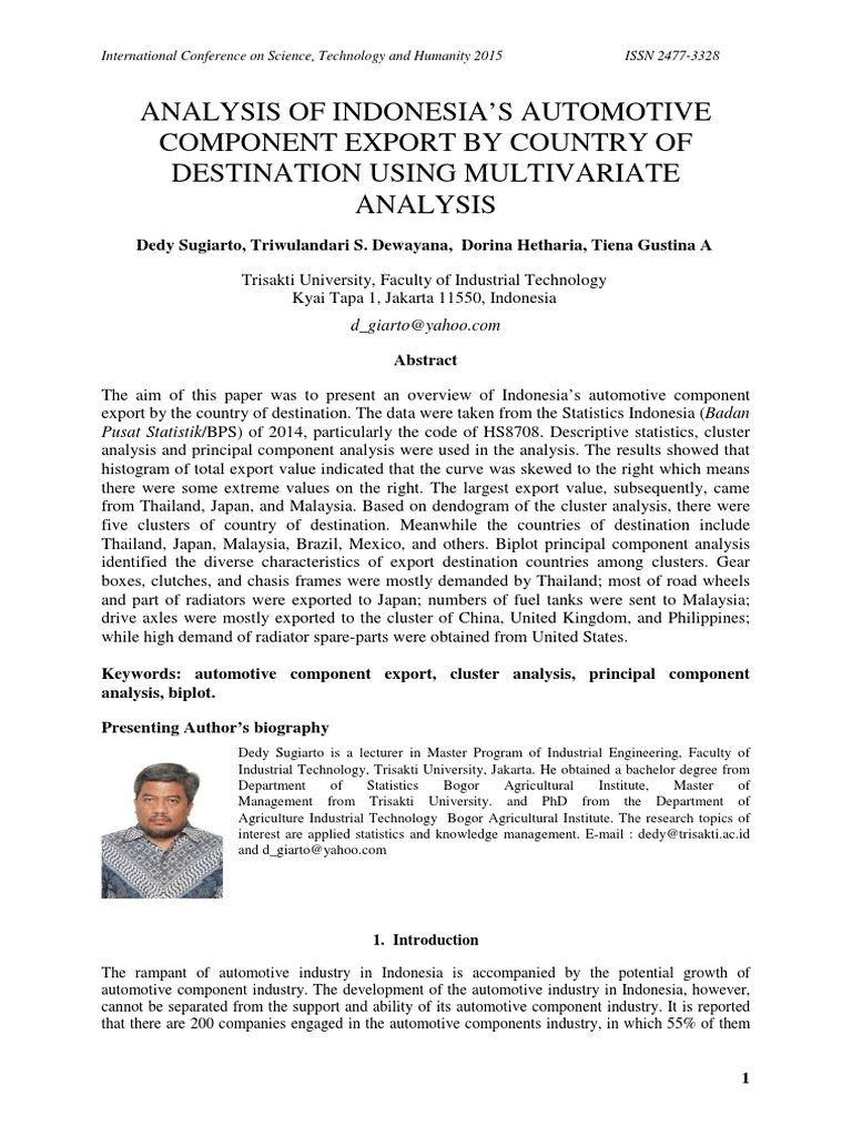 Analysis of Indonesia'S Automotive Component Export by Country of Destination Using Multivariate ...