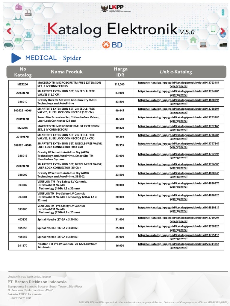 E-Katalog PPN 11% Unfrozen - Medical Spider | PDF | Syringe | Medical Equipment