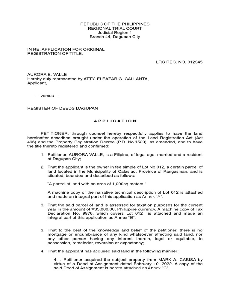 A. Application For Judicial Titling | PDF | Property | Government