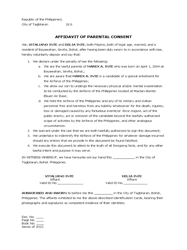 AFFIDAVIT OF CONSENT - Airforce | PDF