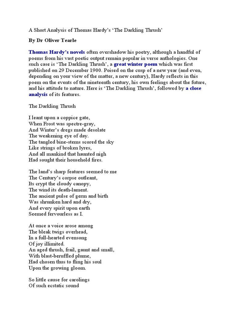 A Short Analysis of Thomas Hardy (English 2) | PDF | Poetry