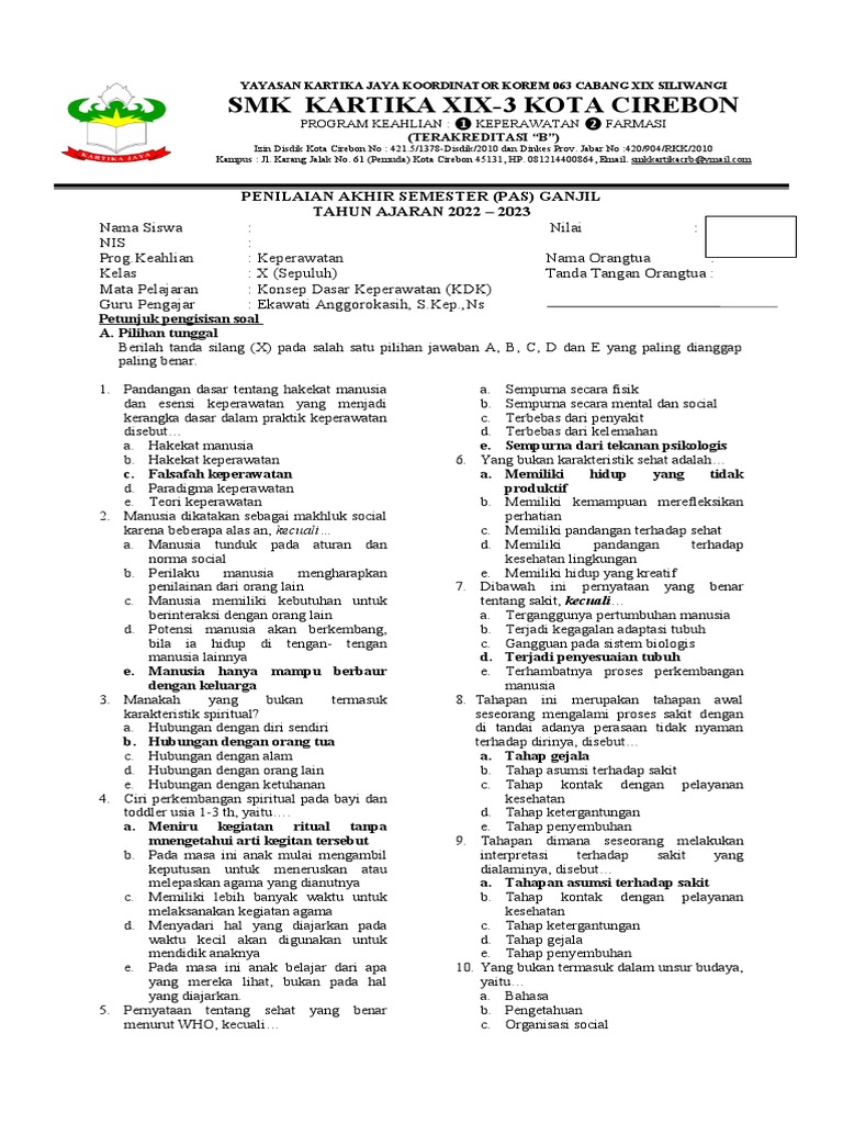 Soal PAS KDK Ganjil 2022 | PDF