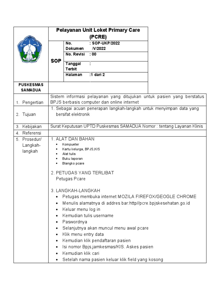 Prosedur Input Kunjungan Sehat PCRE | PDF