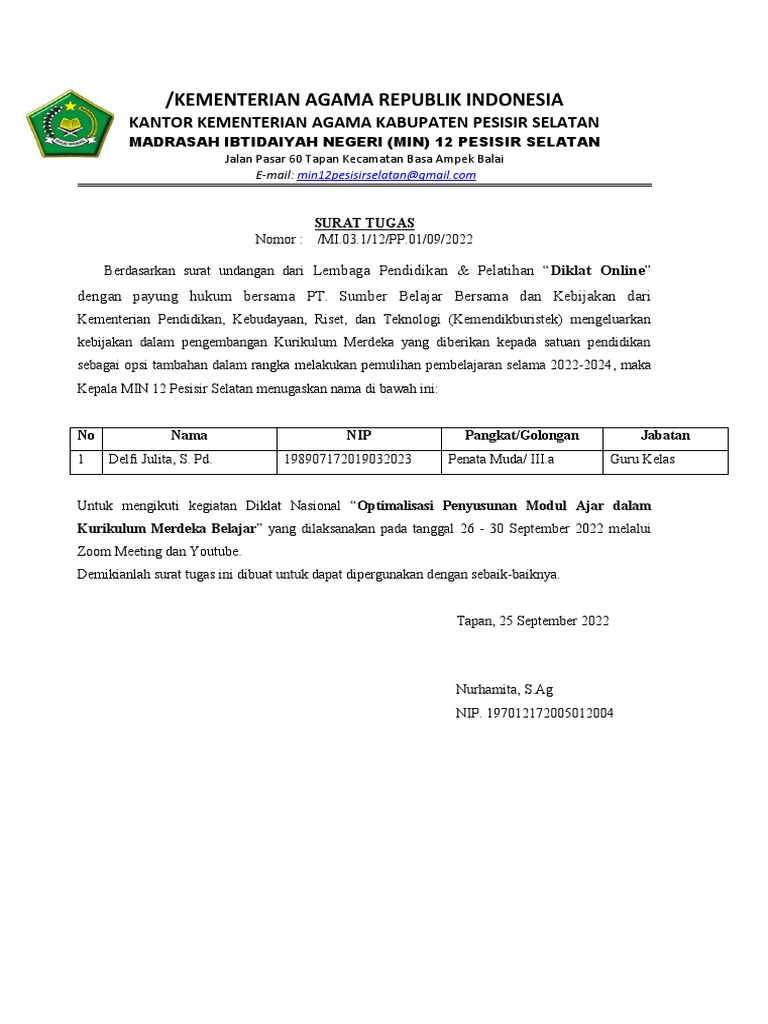 Surat Tugas Modul Ajar | PDF