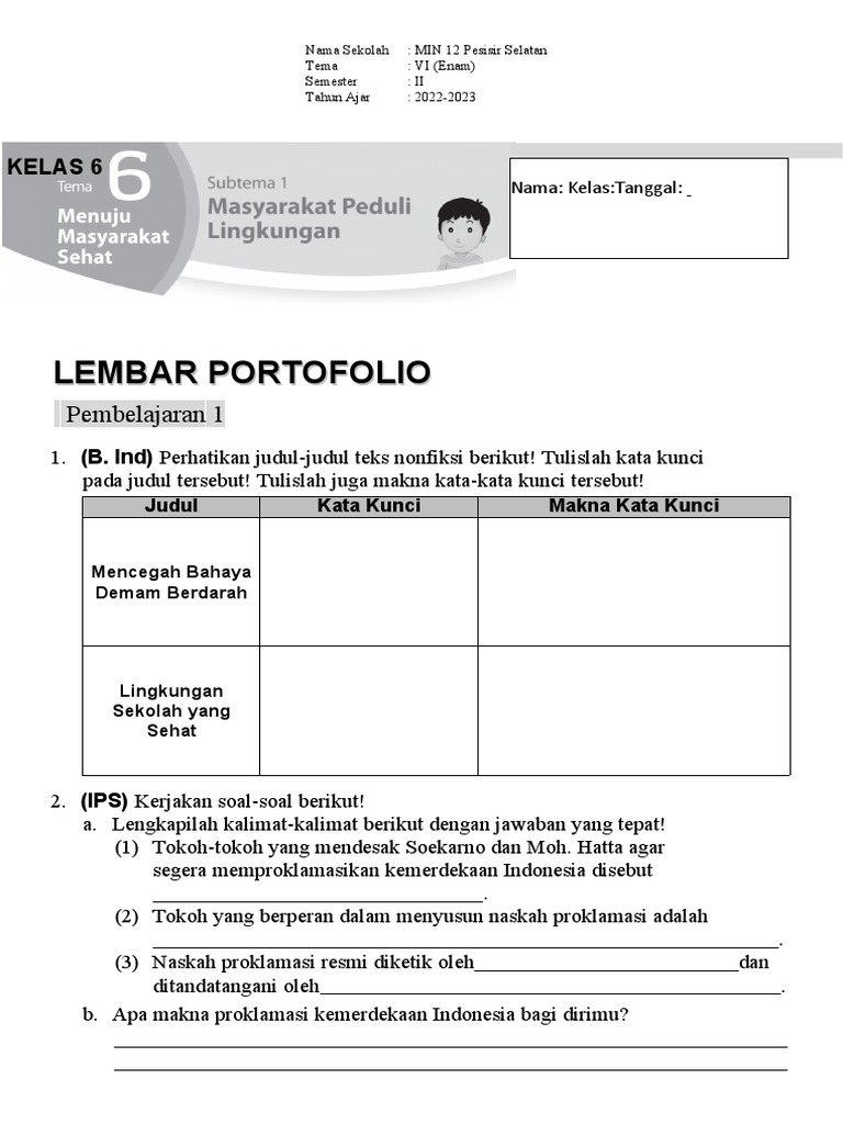 LEMBAR PORTOFOLIO 6C Tema 6 Sub 1 | PDF