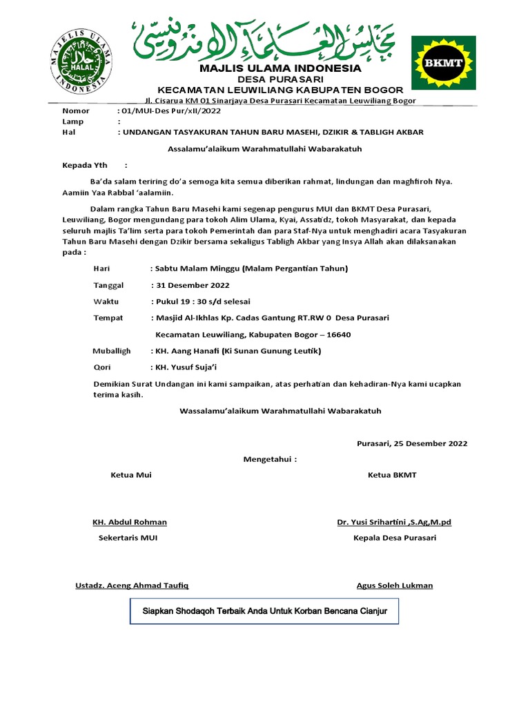 Undangan MUI DN BKMT Acara THN Baru | PDF