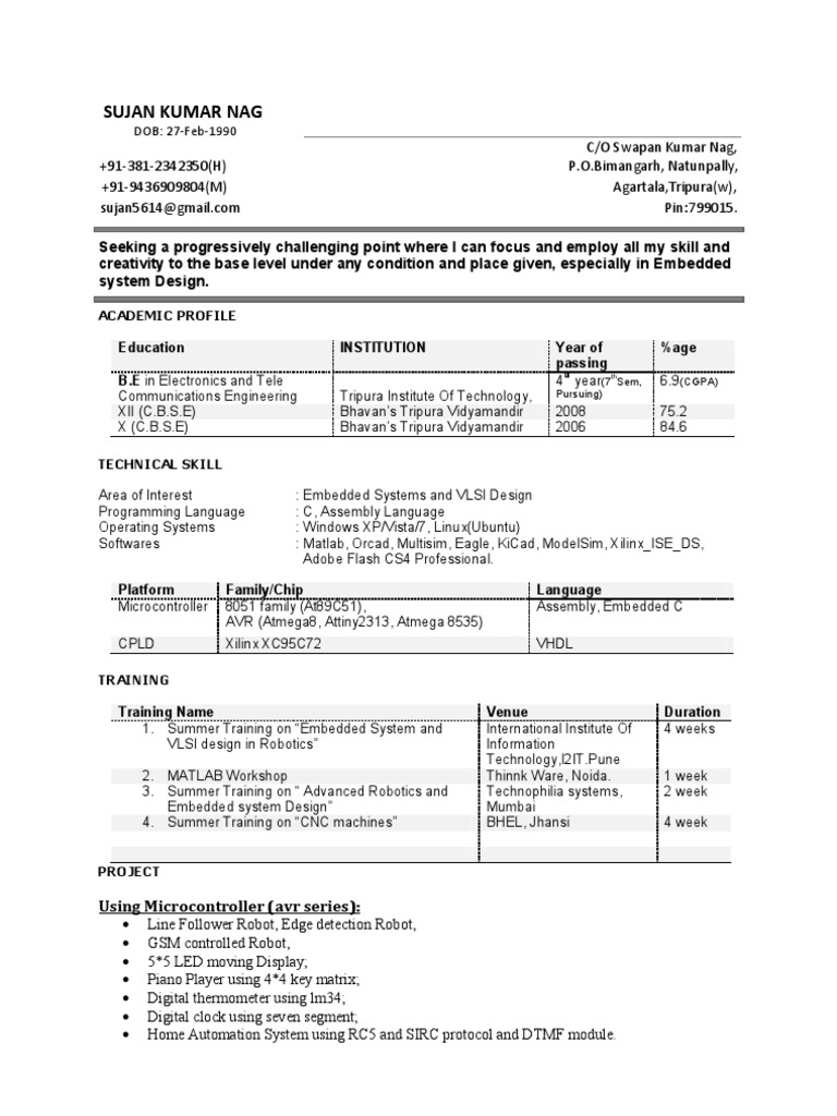 Sujan Nag Resume | PDF | Embedded System | Electronic Engineering