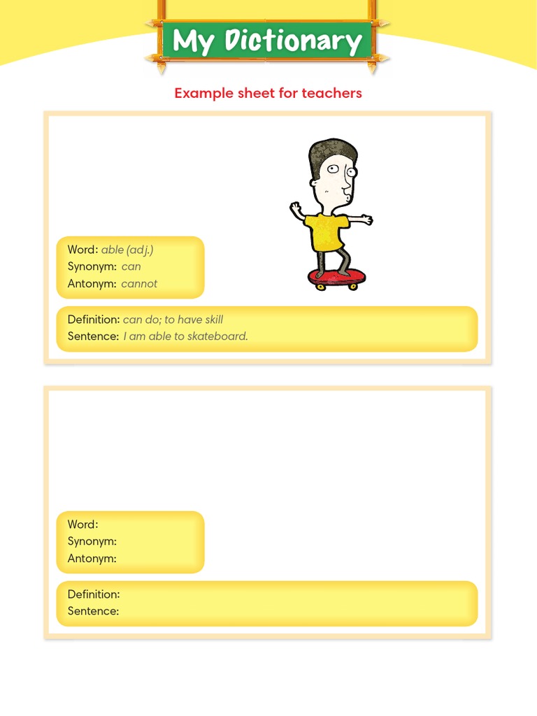Example Teacher Resource: Building Student Dictionaries | PDF