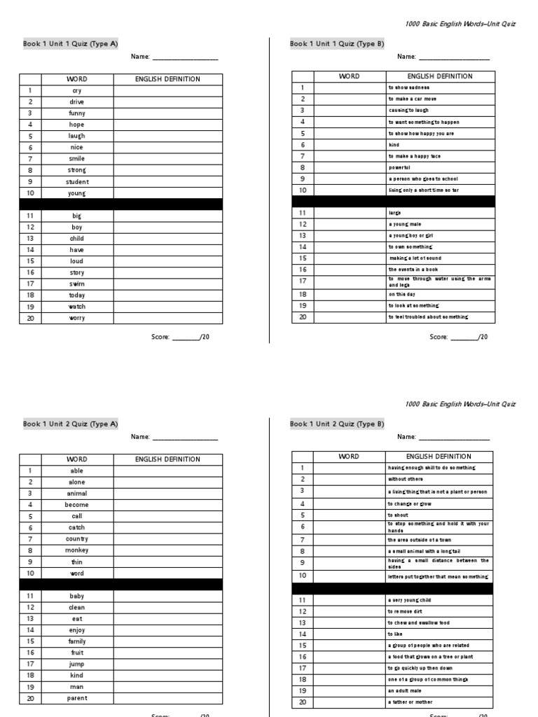1000 Basic English Words Quiz Series | PDF | Foods | Vegetables