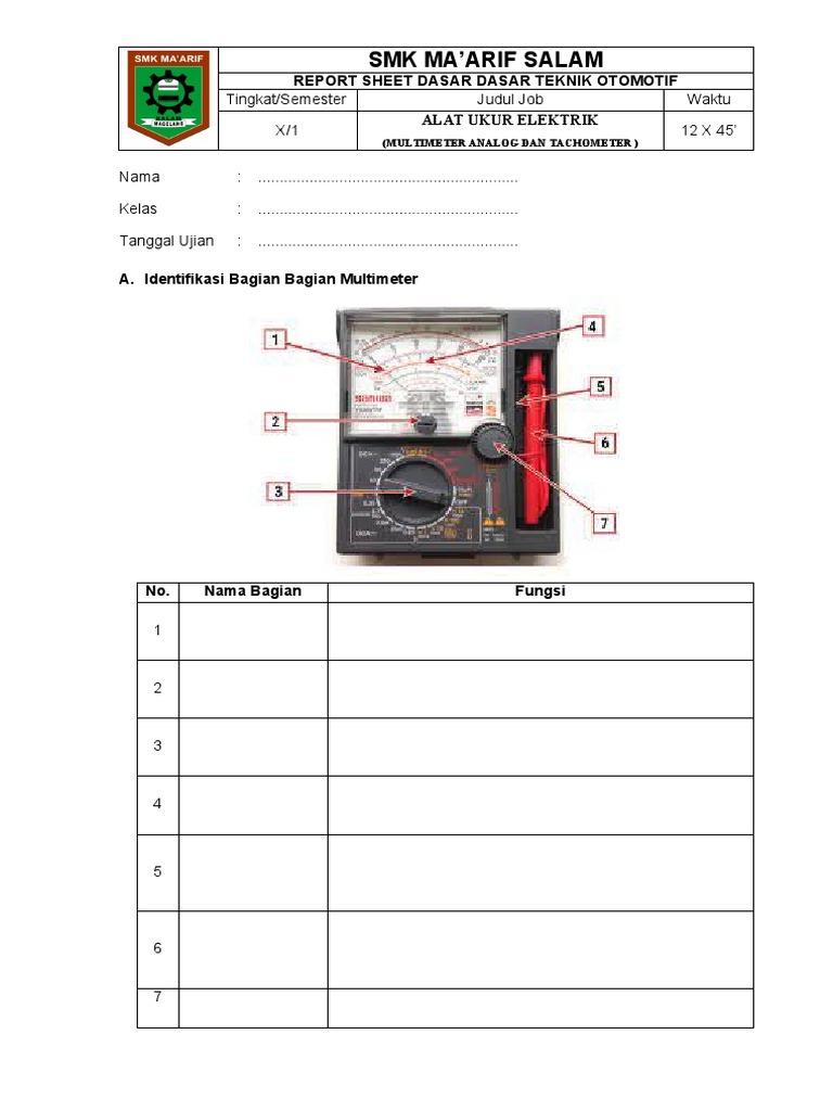 REPORT SHEET ALAT UKUR ELEKTRIK (MULTIMETER Dan TACHO) | PDF