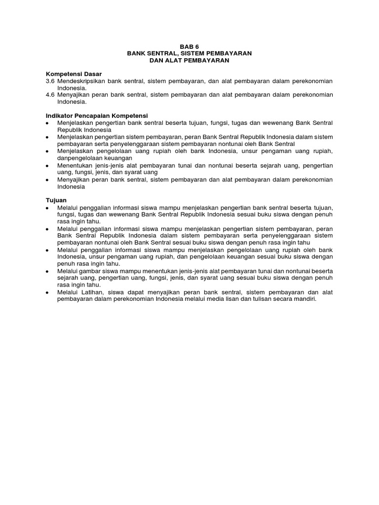 MODUL EKO X - BAB 6 Bank Sentral, Sistem Pembayaran, Dan Alat Pembayaran | PDF