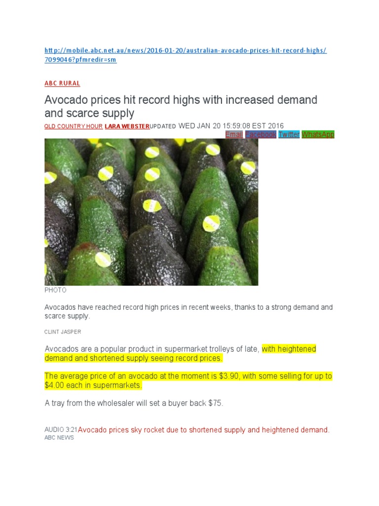 Avocado Shortage Drives Up Prices | PDF | Economic Surplus | Economic ...