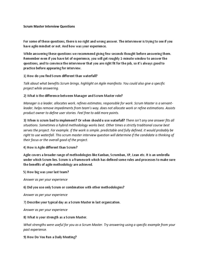 Scrum Master Interview Questions With Answers | PDF | Scrum (Software Development) | Agile ...