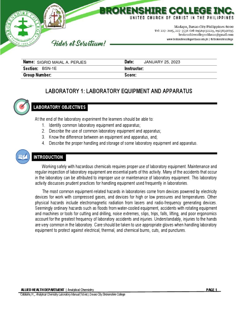 Laboratory Activity 1 | PDF | Laboratories | Analytical Chemistry