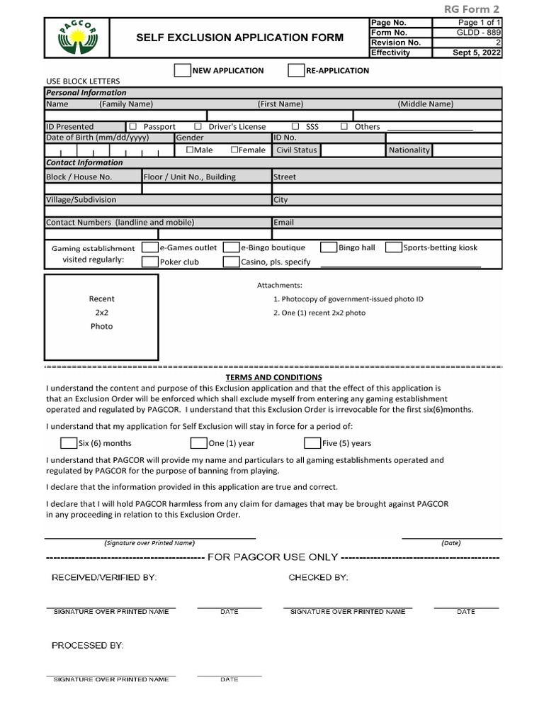 Self Exclusion Application Form | PDF | Government | Government And ...